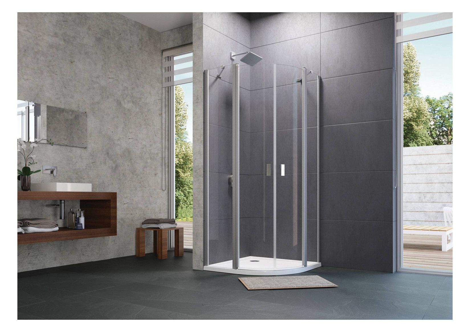 Design pure Viertelkreis-Duschkabine silber matt, klar | ohne Anti ...